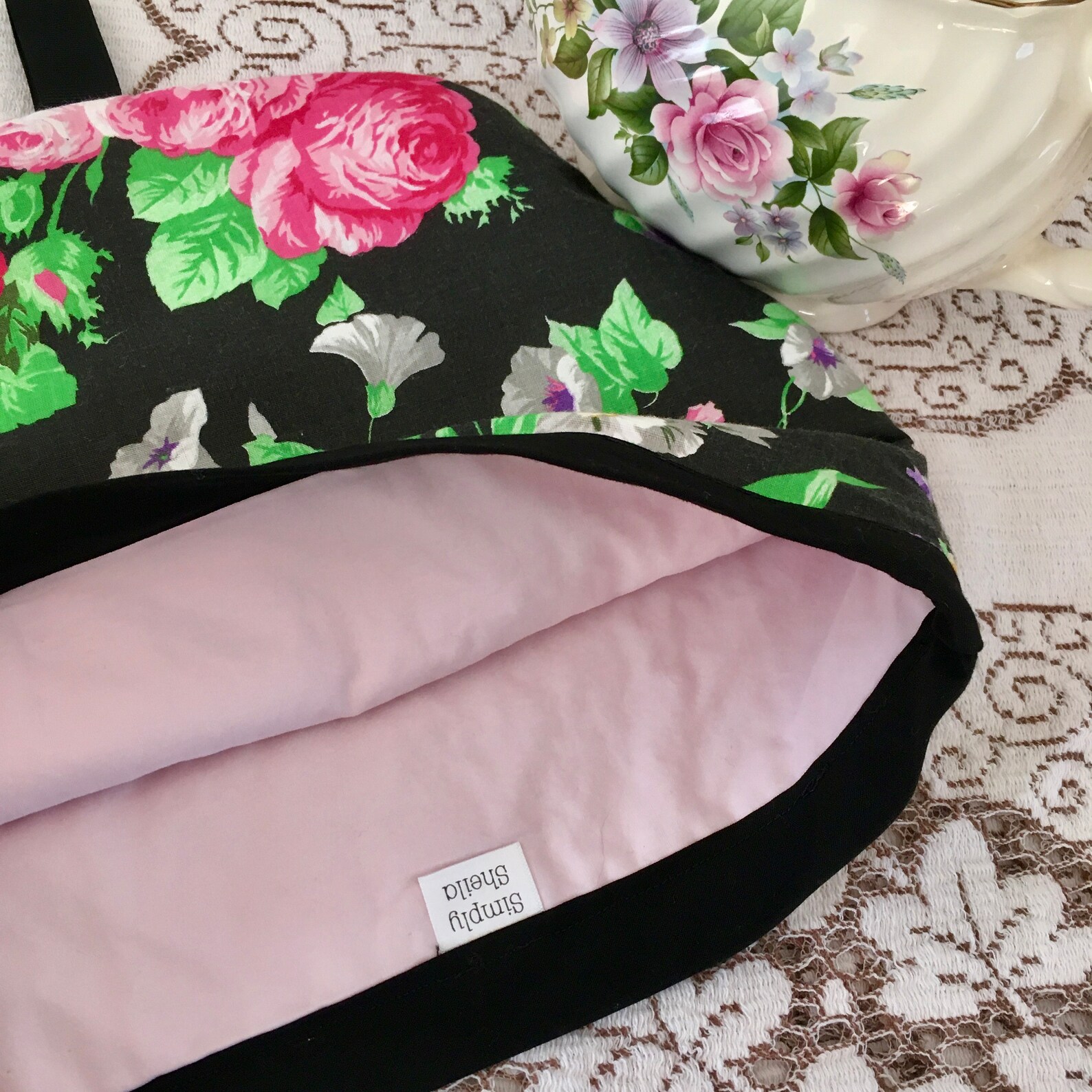 Simply Sheila Designs Hand Made Tea Cozy Black With Pink Flowers - Etsy