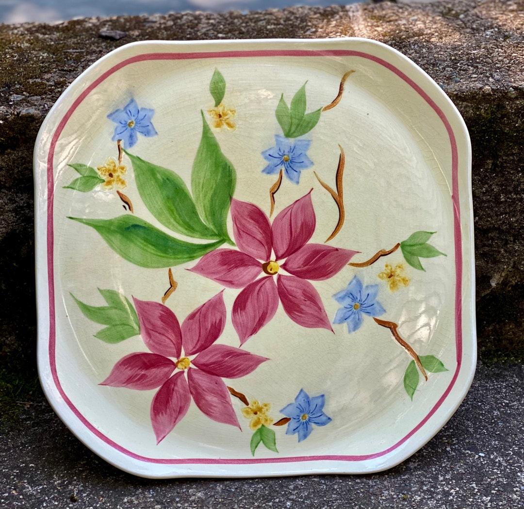 Vintage Pottery Guild of America Hand Painted 11 1/2 Cake Plate Pink ...
