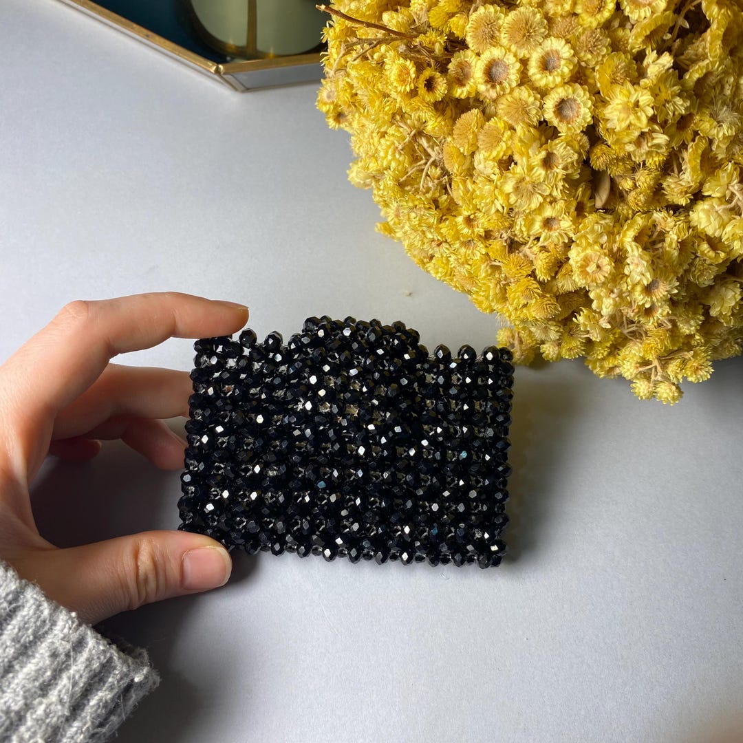 Minimalist Black Crystal Wallet, Ultra Slim Wallet for Her, Stylish ...