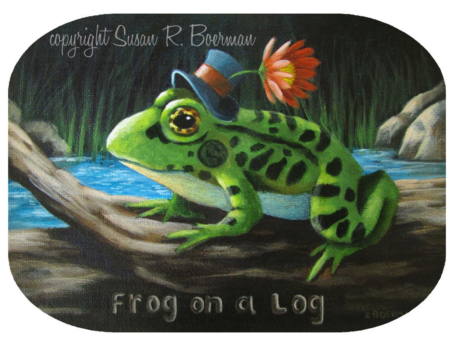 Blank Note Card 'frog on a Log' Green Frog Wearing | Etsy