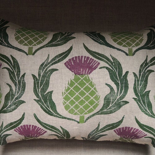 Scottish Thistle Hand Block Printed Natural Gray Brown Linen - Etsy