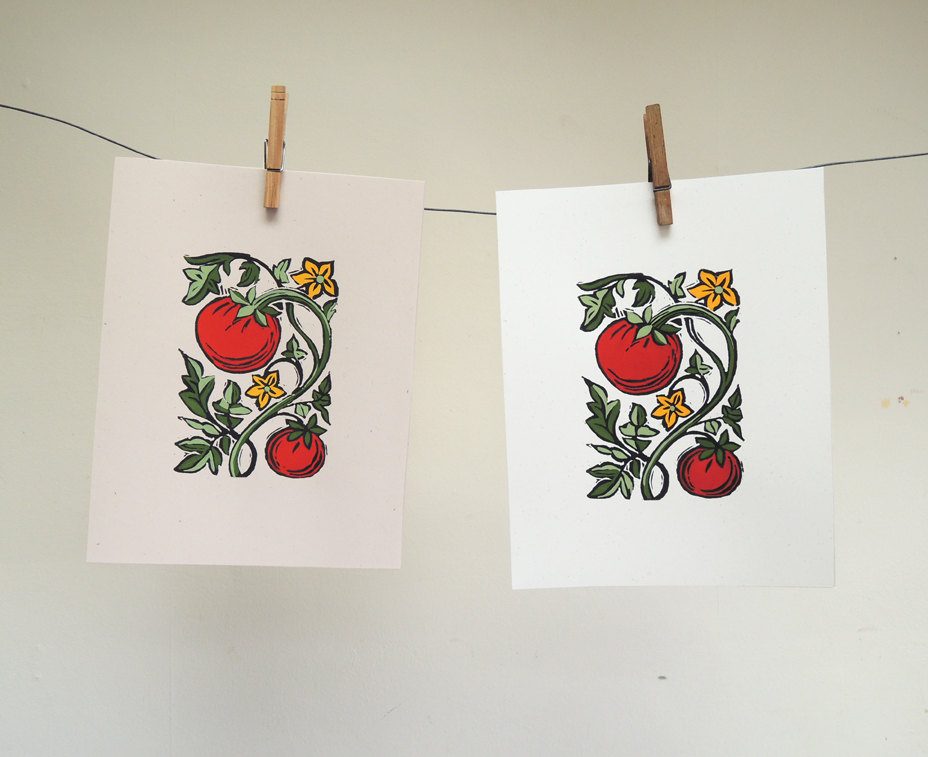 Tomato Block Print With Hand Painted Details Original Kitchen Gardening ...