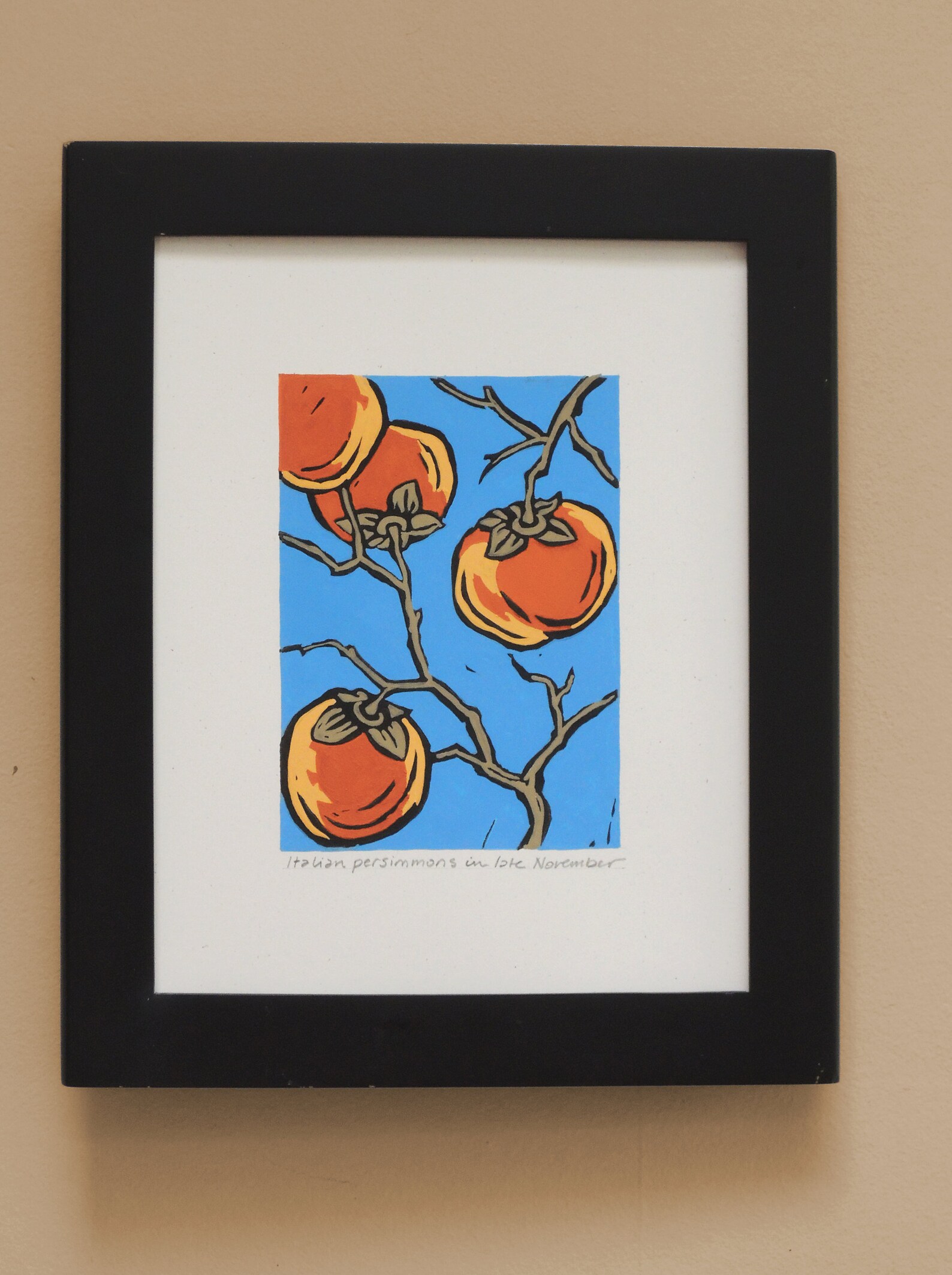 Italian Persimmons Original Hand Block Print Gardening Art Kitchen ...