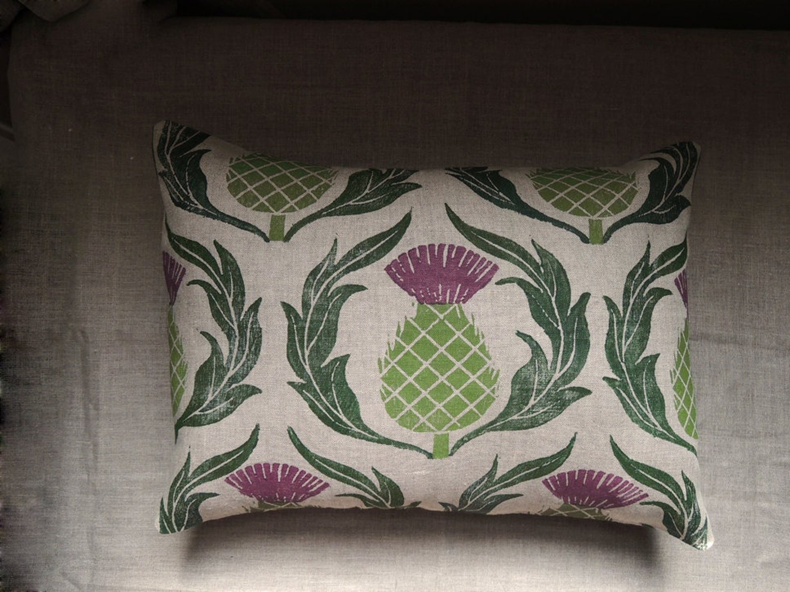 Scottish Thistle Hand Block Printed Natural Gray Brown Linen - Etsy