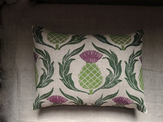 Scottish Thistle Hand Block Printed Natural Gray Brown Linen - Etsy