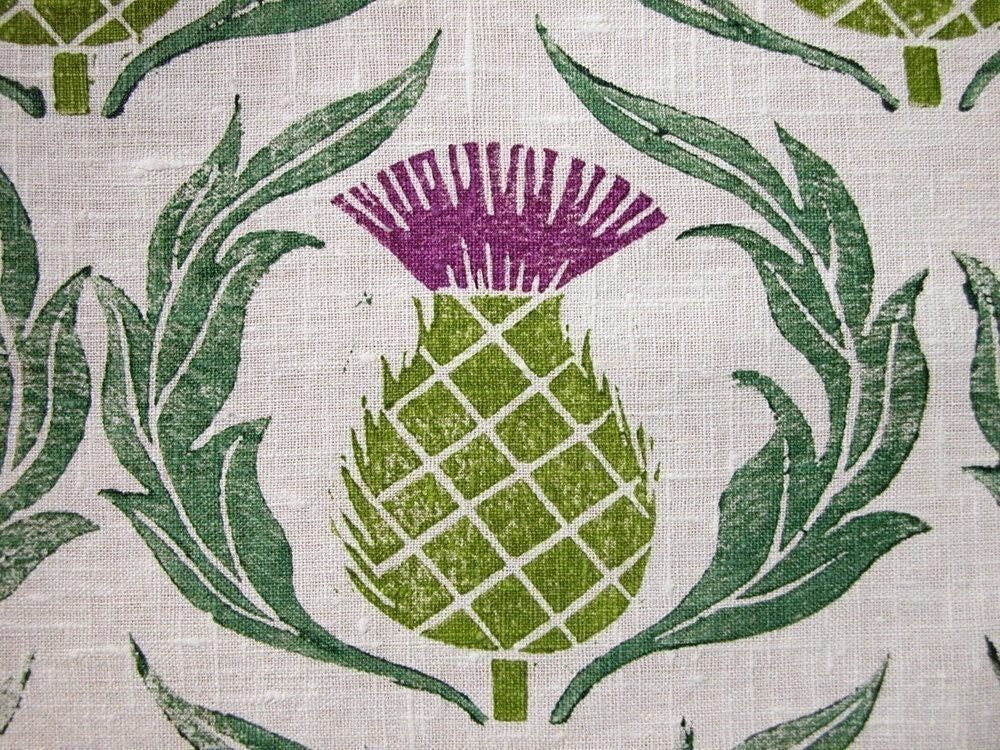 Rustic Scottish Thistle Botanical Hand Block Printed Linen - Etsy