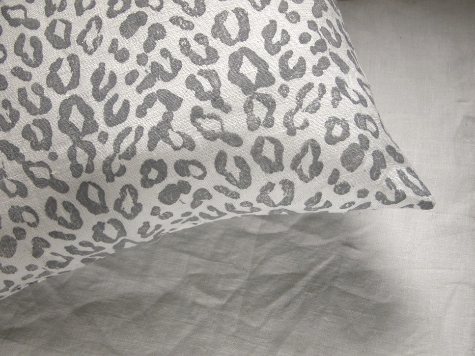 Gray Hand Block Printed Leopard Spot on White Linen Modern - Etsy