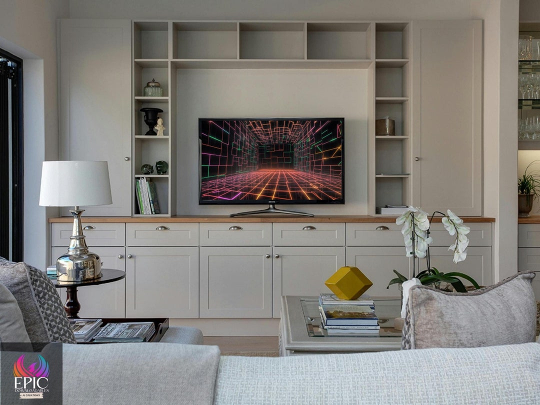 Grid Neon High Quality Ai-generated Neon Grid Room TV Screensaver ...