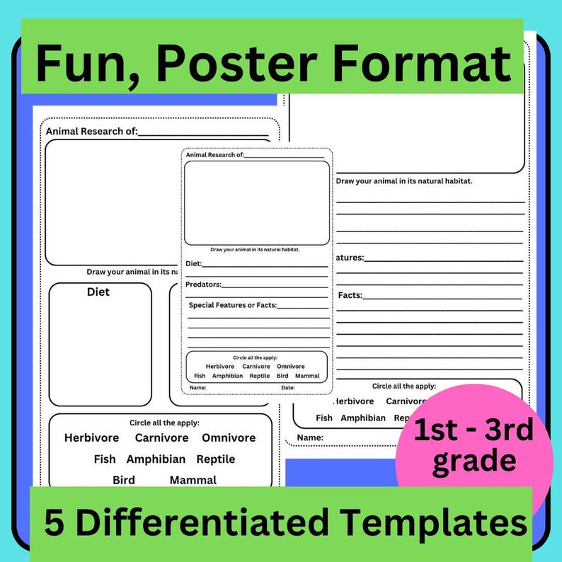 Animal Research Templates for Any Animal Grades 1st Thru 3rd - Etsy