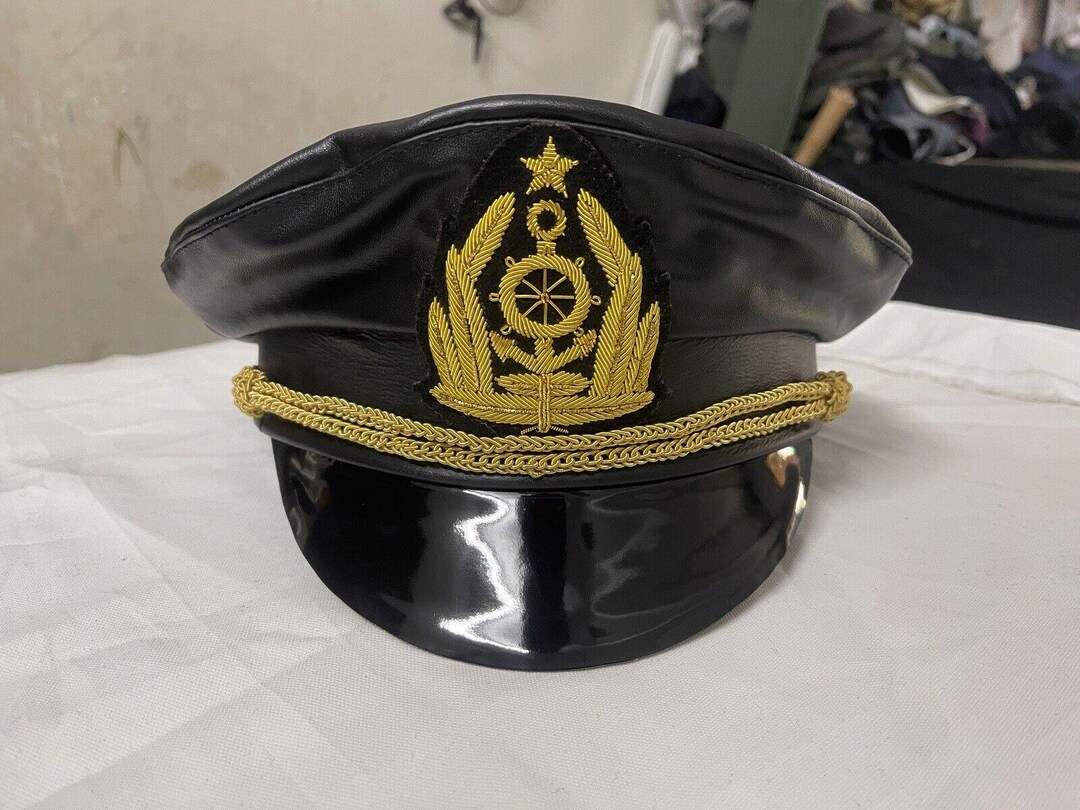 Cap Hat Kepi - YACHT COMMANDER REAL Leather Navy Cap - Etsy