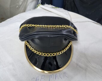 Finest Soft Real Leather Muir Cap Peaked Cap With Chain , Biker Cap ...