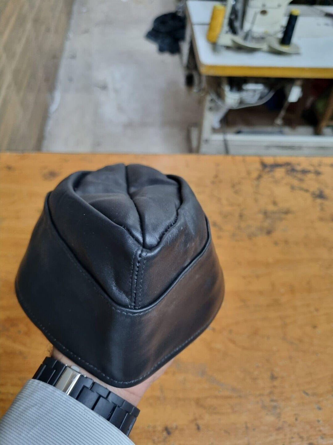 Army Side Cap - Real Leather Military Triangle Black All Black Cap ...