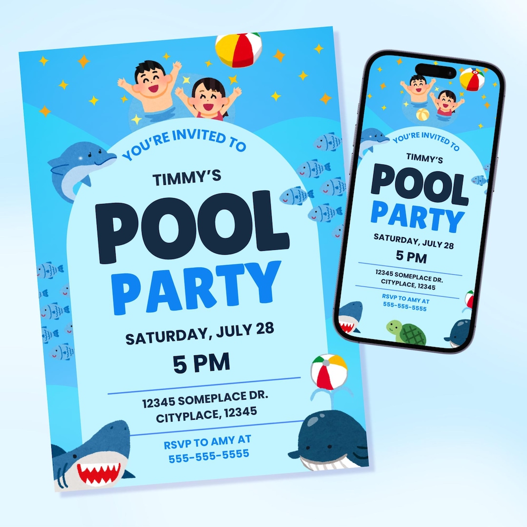 Pool Party Editable Template, Underwater Pool Party Invitation ...