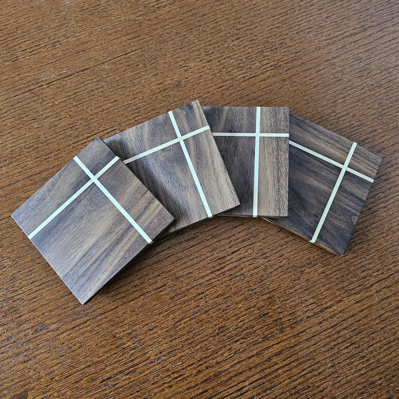 Handmade Wooden Coasters | Cross Design, Walnut and Maple, Set of 4 - Etsy