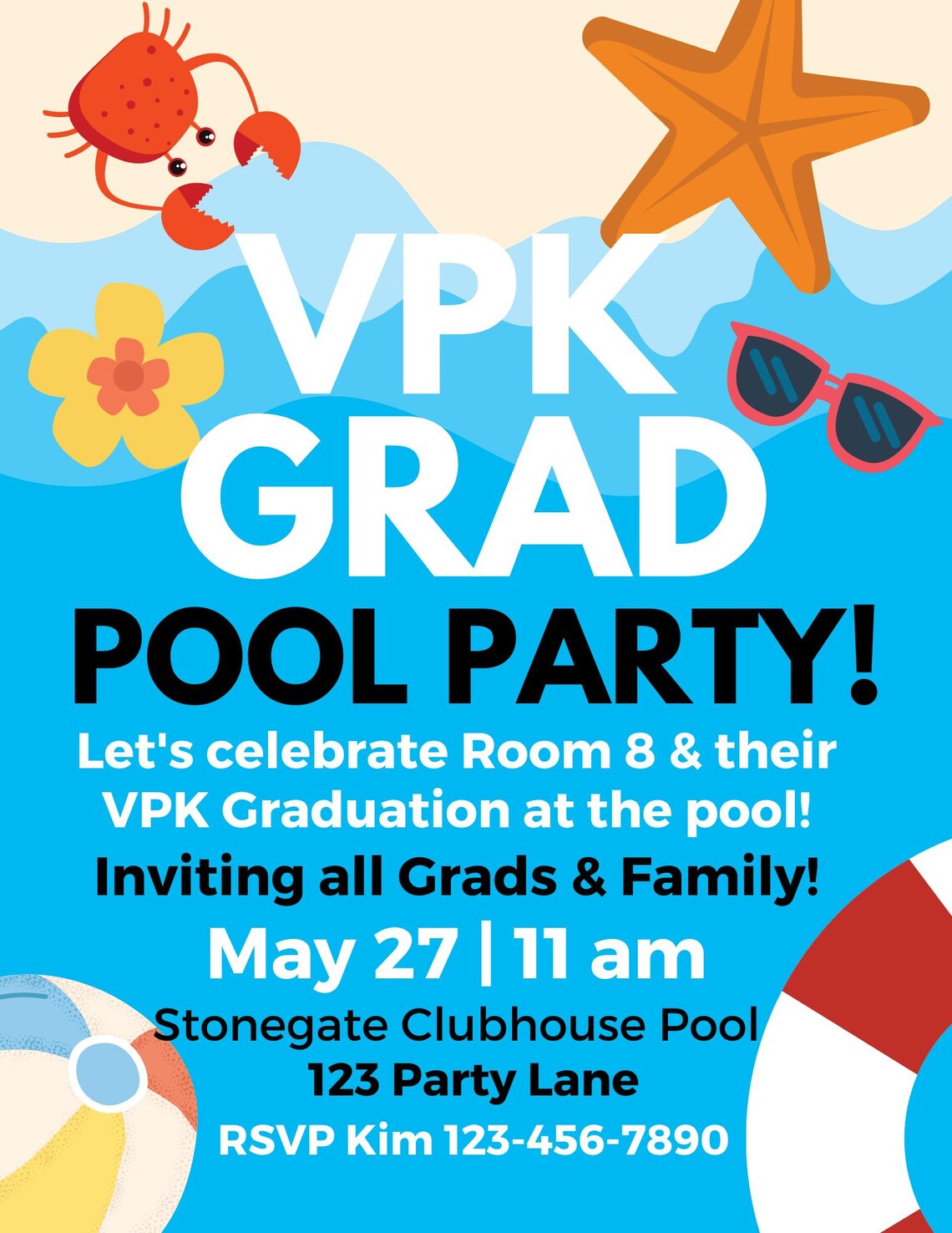 Editable Pool Party Invitation - VPK Graduation Theme - Kid Summer ...
