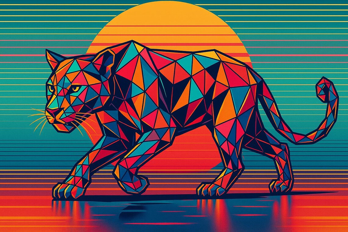 Geometric Panther Print | Surreal Sunset, Psychedelic Wall Art (digital ...