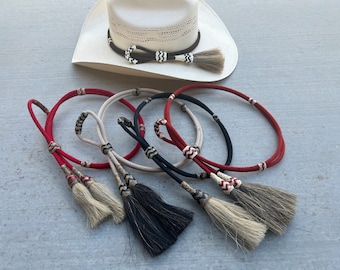 Leather Hat Band With Inlaid Horse Hair in 3 Colors, Adjustable With ...