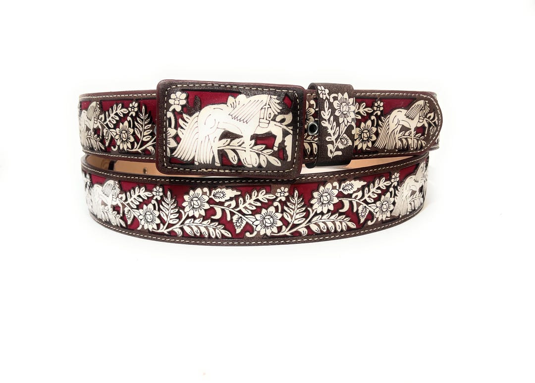 Handcrafted Men's Charro Belt: Western Horse Design - Etsy