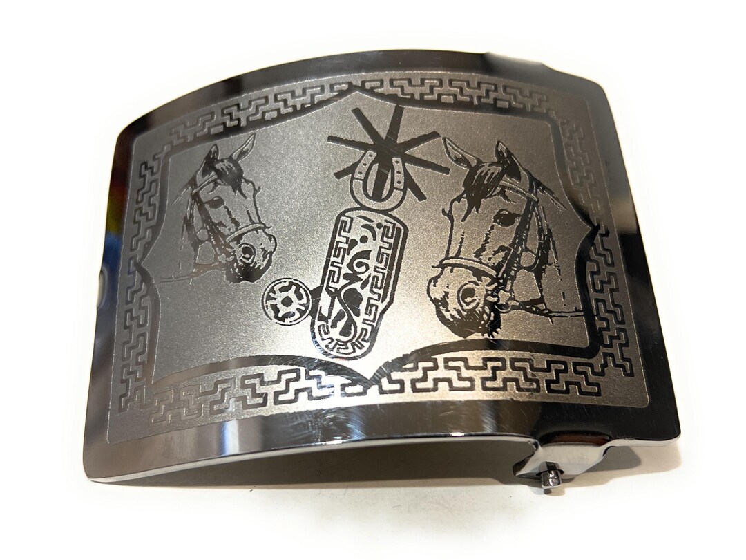 Hand Crafted Western Belt Buckle, Rectangular Shape Cowboy Rodeo Horse ...