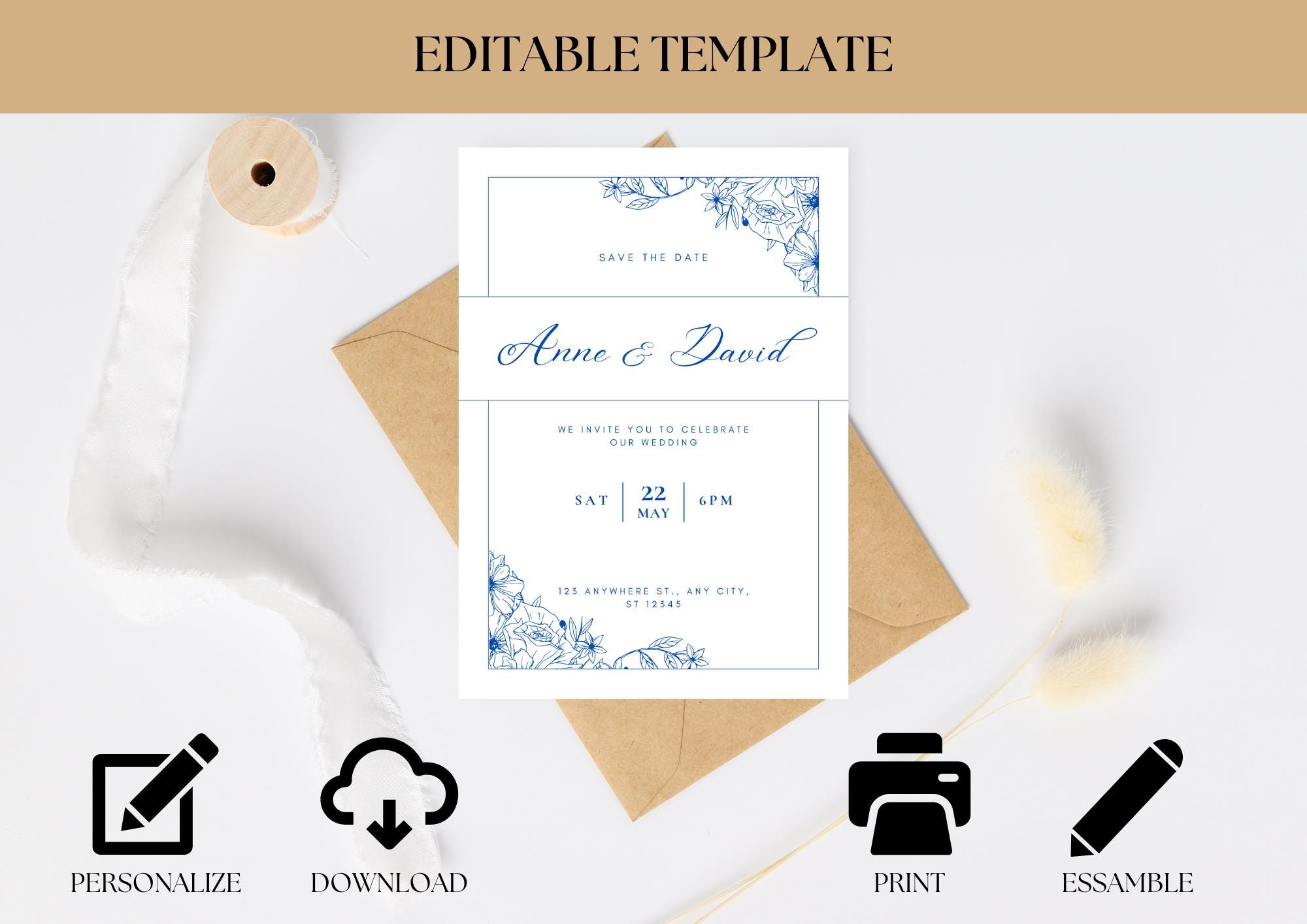 Editable Save the Date, Text Invitation, Wedding Invitation, Pretty ...