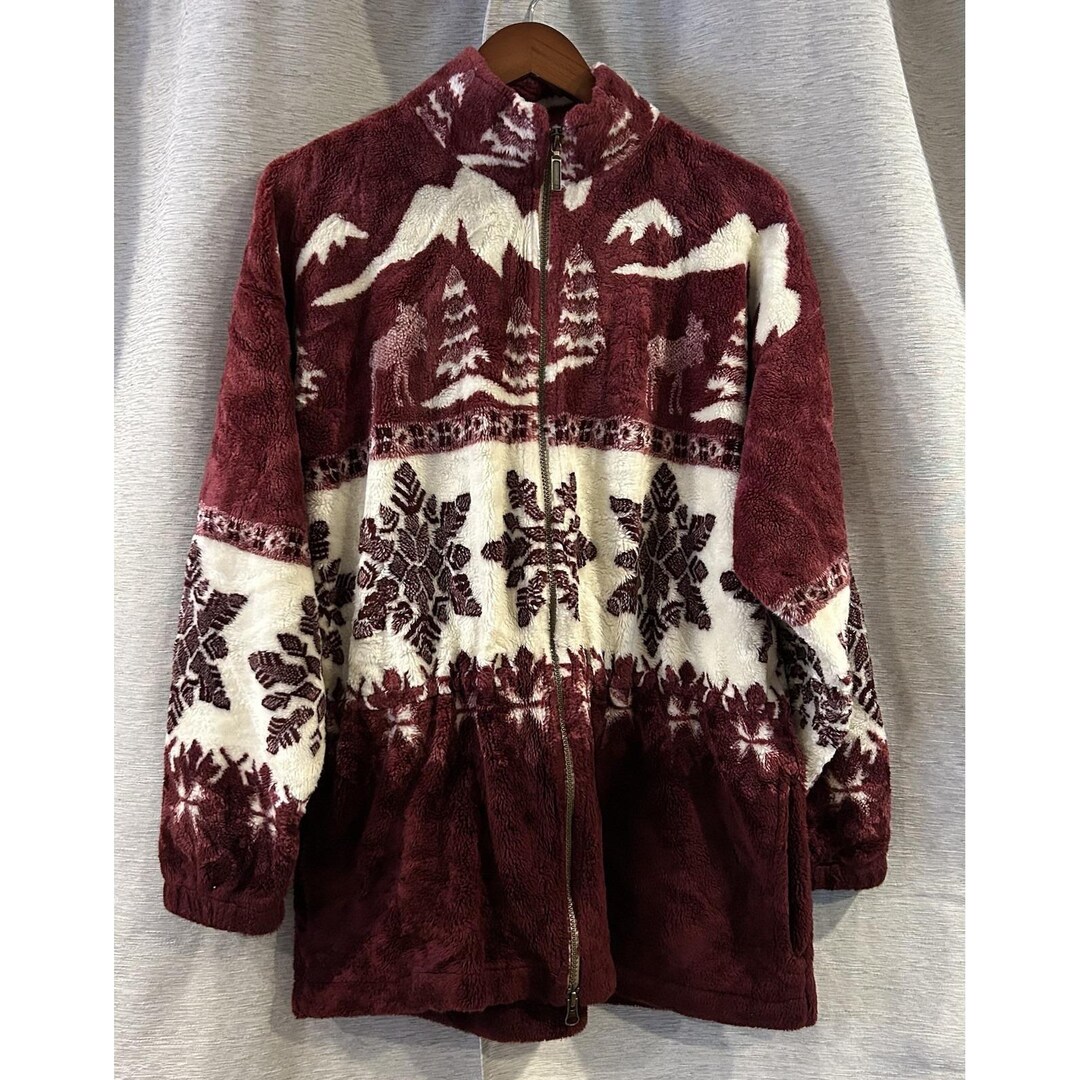 Vintage Cabela's Moose Forest Print Picture Sweater Zip Front Size ...