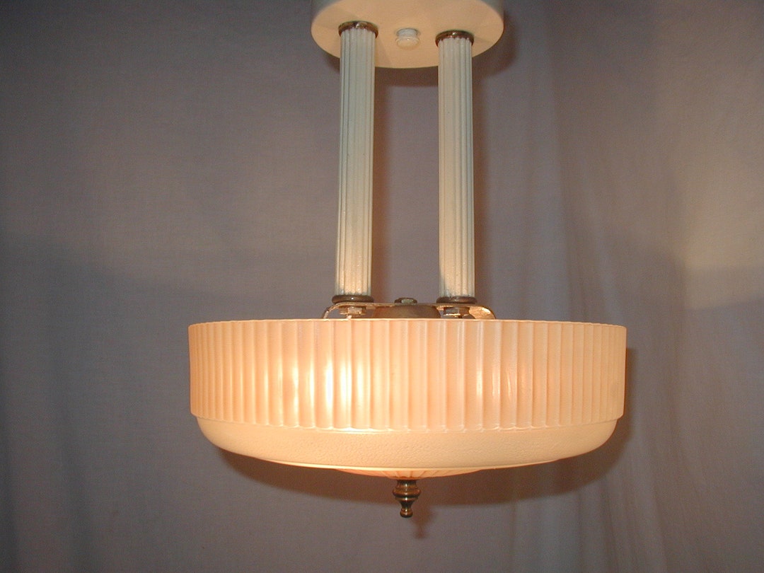 Antique Art Deco Greek Column Glass Bowl Shade Light Fixture Chandelier ...