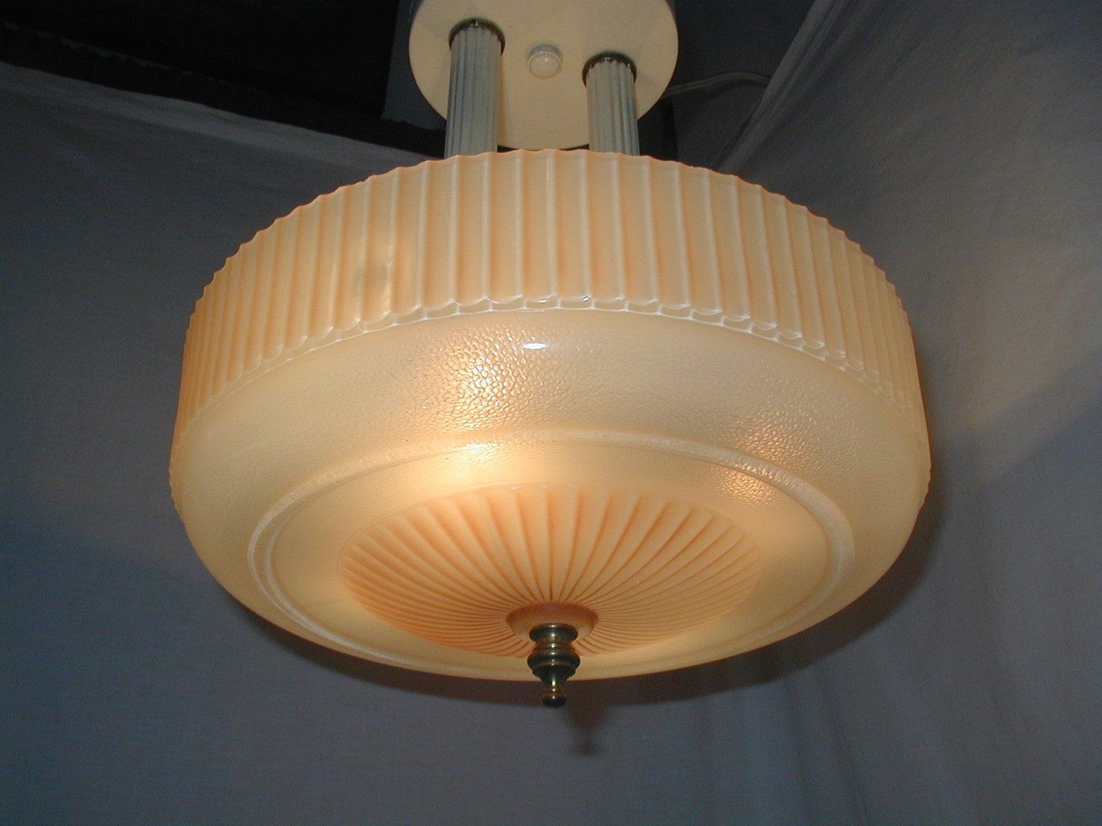 Antique Art Deco Greek Column Glass Bowl Shade Light Fixture Chandelier ...