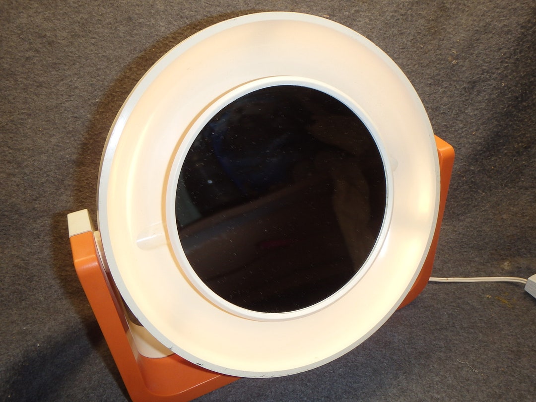 Vintage 70s Mid Century Modern Orange Bathroom Lighted Vanity Mirror ...