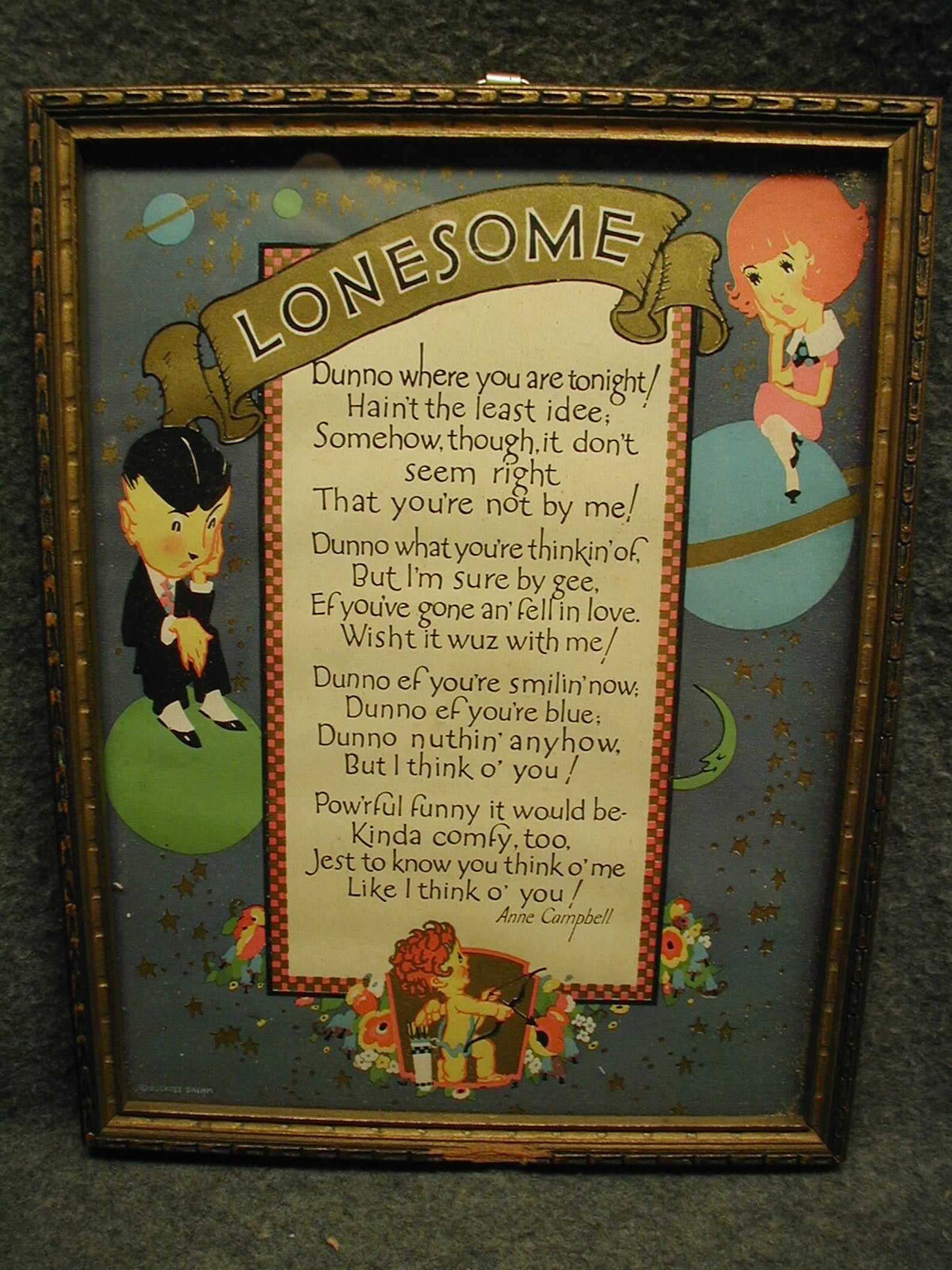 Antique 20s Art Deco Flapper Cupids Cartoon Buckbee Brehm Lonesome Poem ...