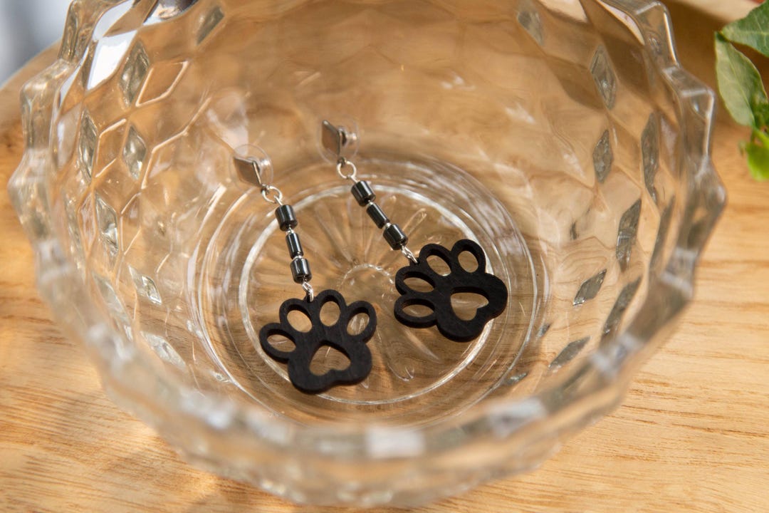 Paw Print Drop Earrings on Diamond-shaped Posts Made From New and ...