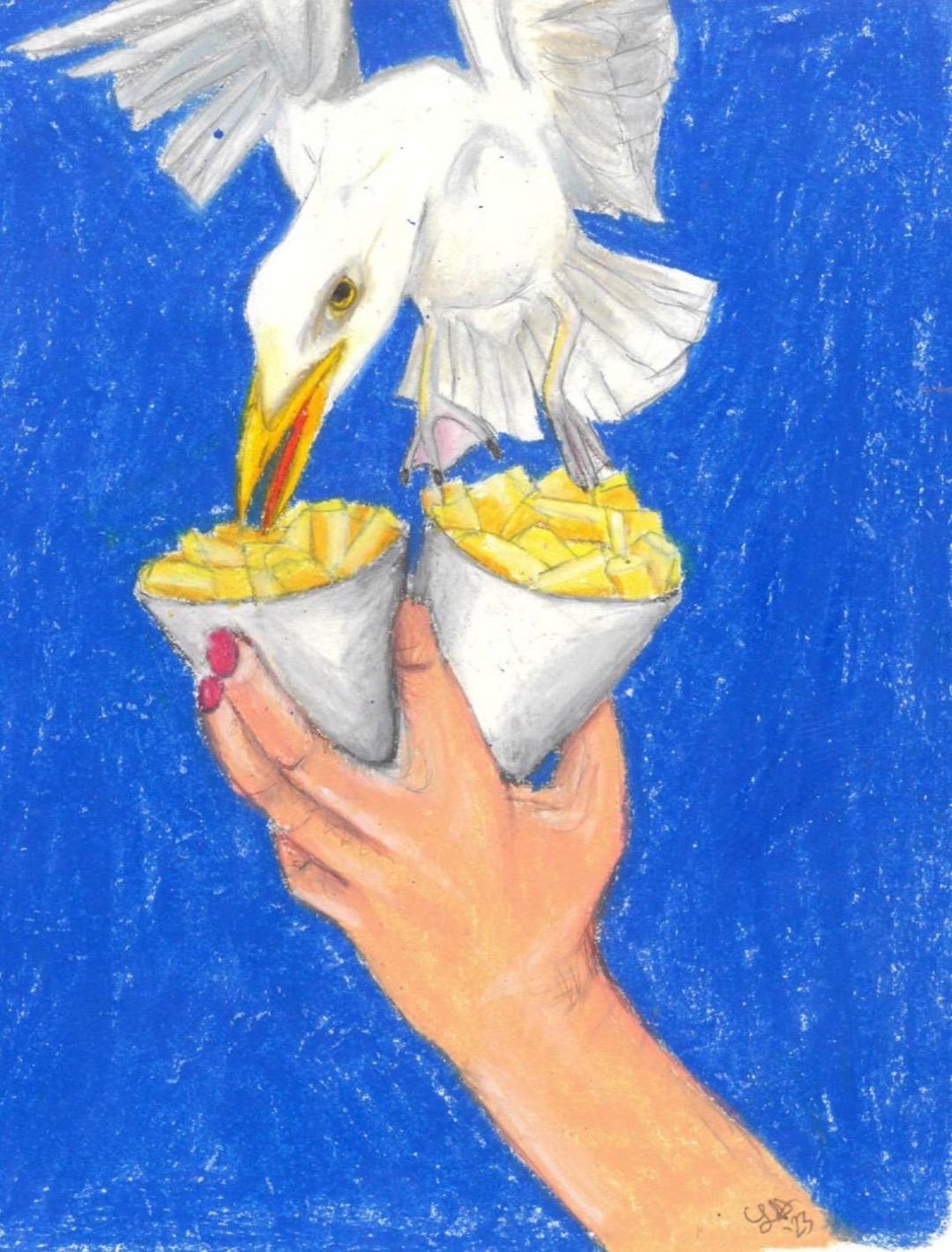 Seagull Stealing Chips Art Print - Etsy