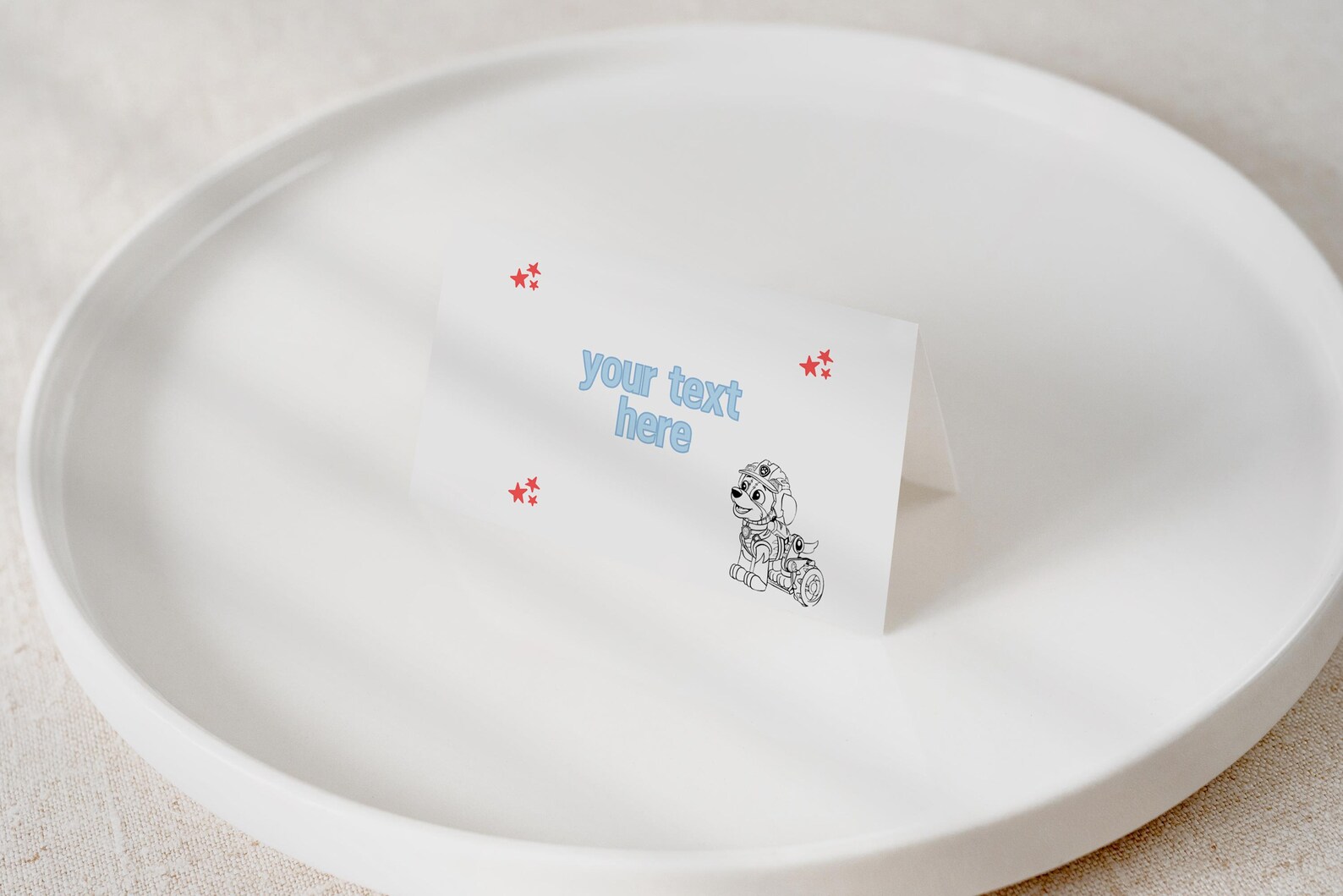 Editable Heroic Pup Food Tent Label Dog Paw-ty Place Cards Neutral Paw ...