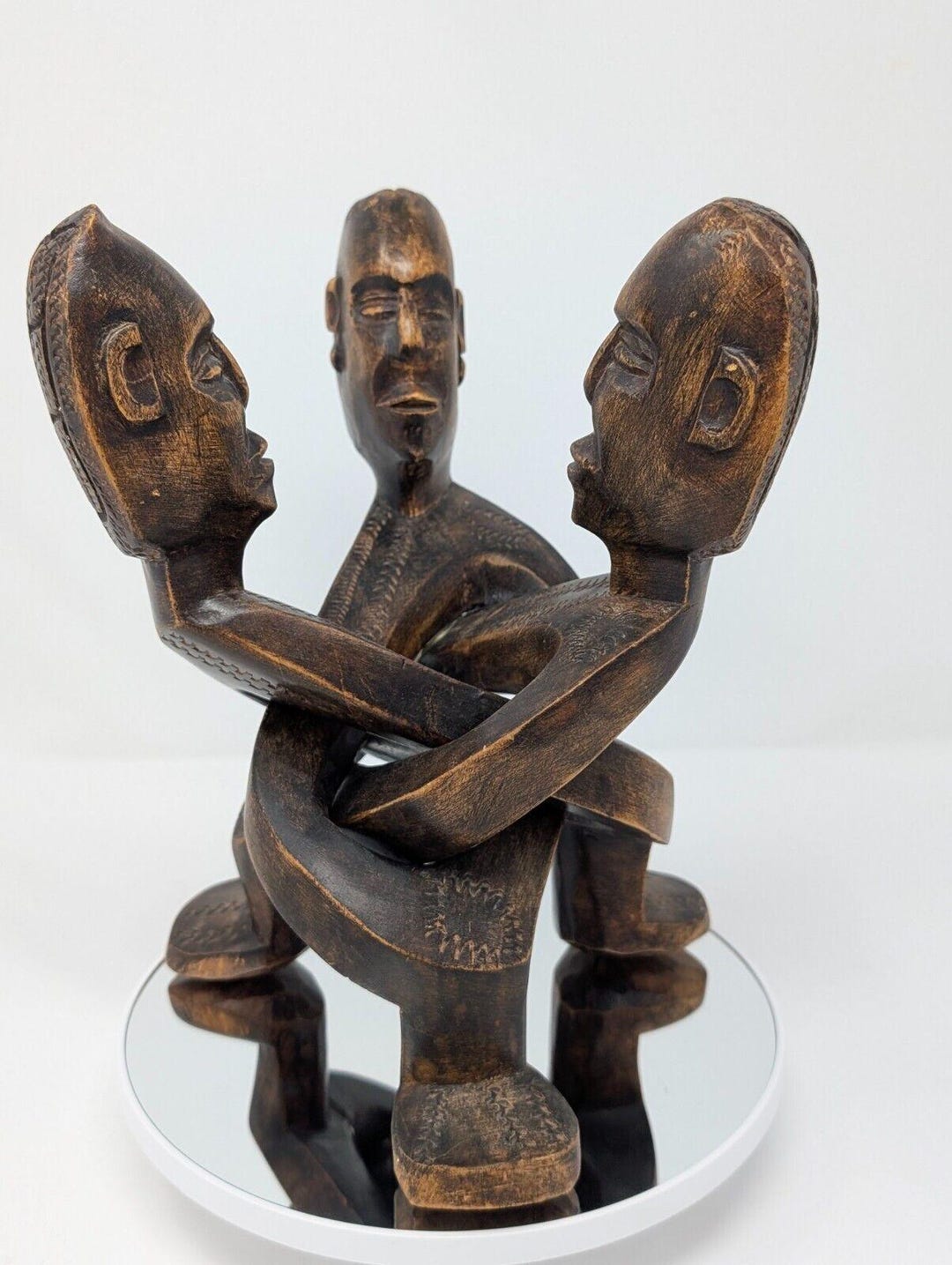 Vintage Hand Carved Wood African Tribal Head Unity Sculpture/planter ...