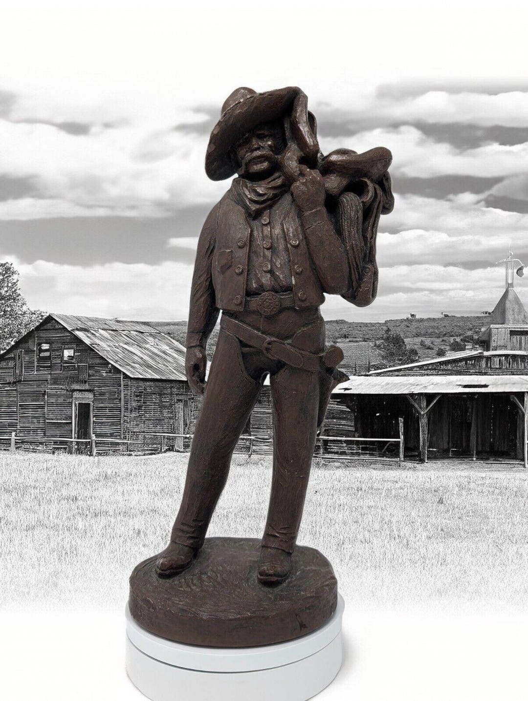Signed LARGO Metal Sculpture cowboy W/ Saddle on Shoulders 13 Signed - Etsy
