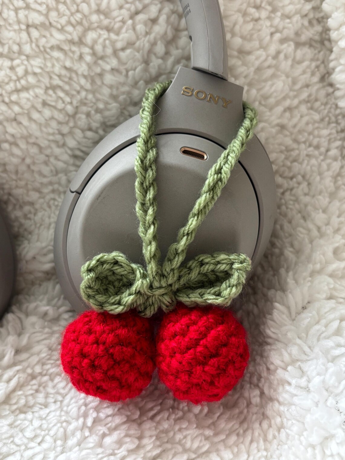 Cherry Headphone Charm, Headphone Accessory, Crochet Cherry Charm, Gift ...
