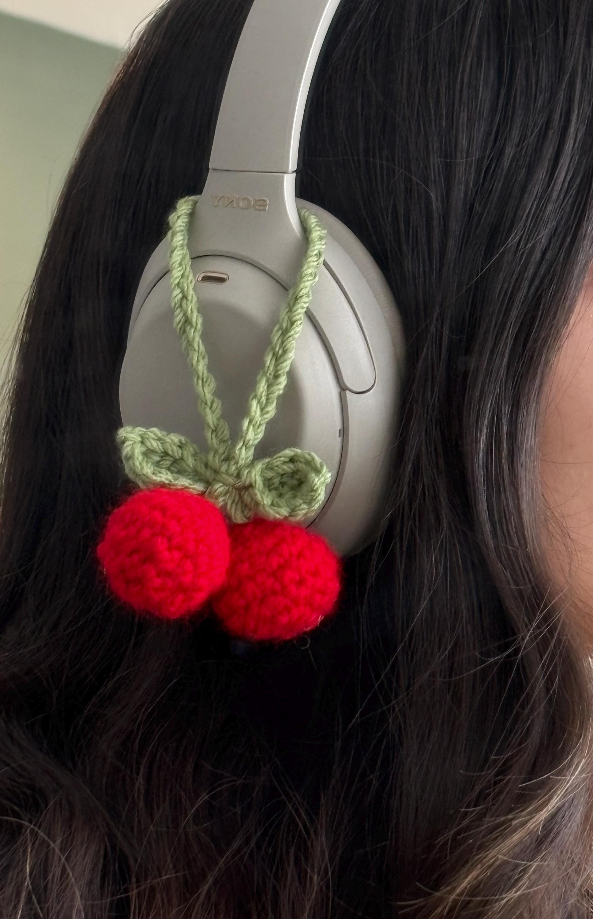 Cherry Headphone Charm, Headphone Accessory, Crochet Cherry Charm, Gift ...