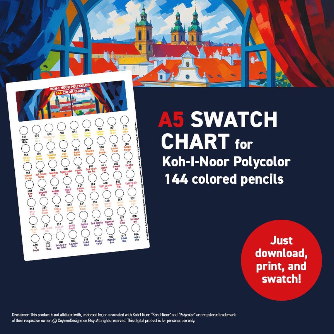 Koh-i-noor Polycolor 144 Colored Pencils – A5 Swatch Chart - Printable ...