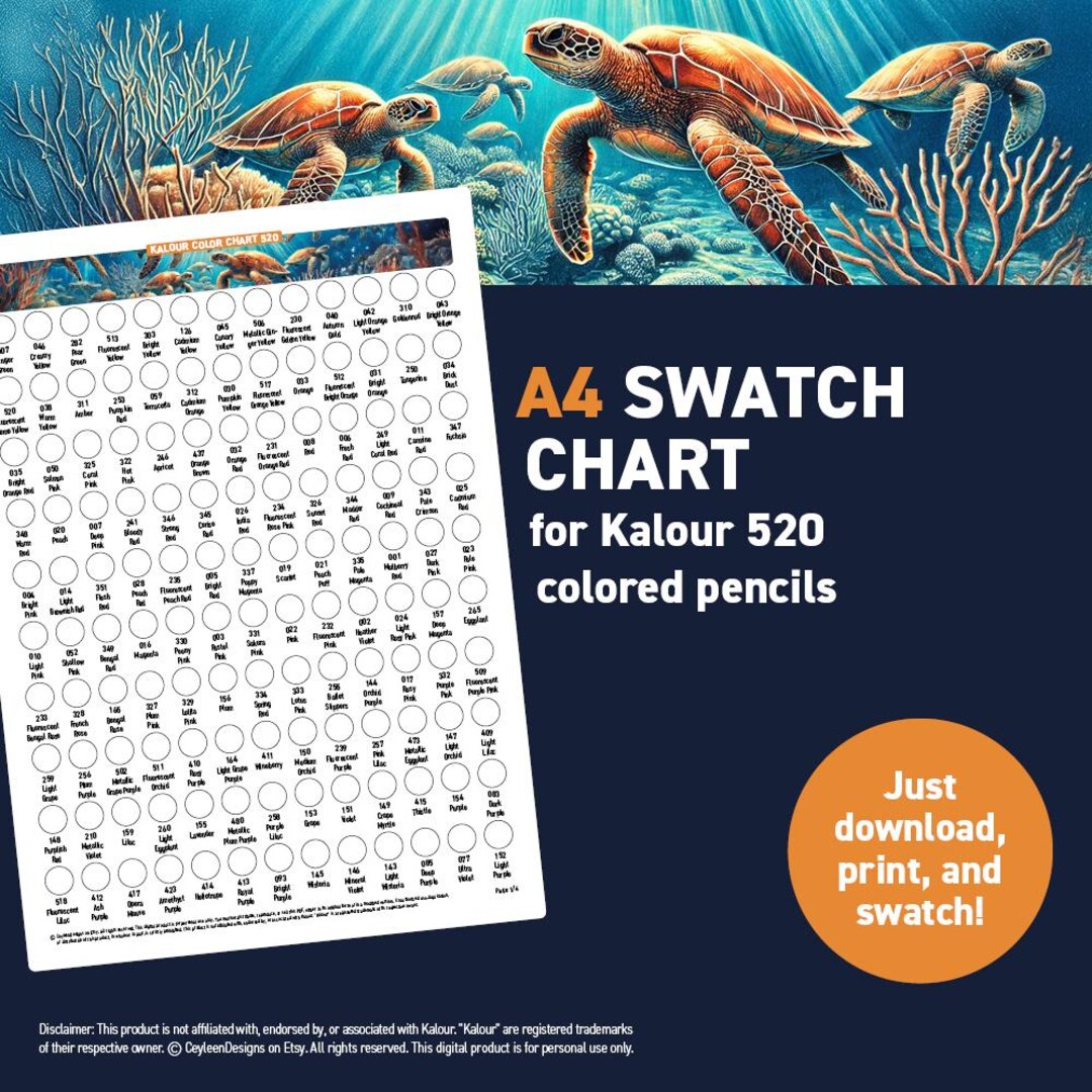 Kalour 520 Colored Pencils – A4 Swatch Chart - Printable A4 PDF ...