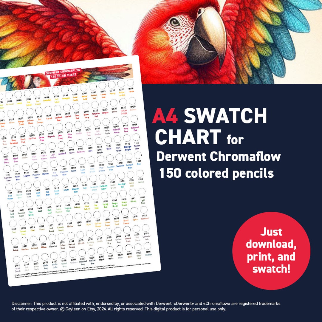 Derwent Chromaflow 150 Colored Pencils – A4 Swatch Chart - Printable A4 ...