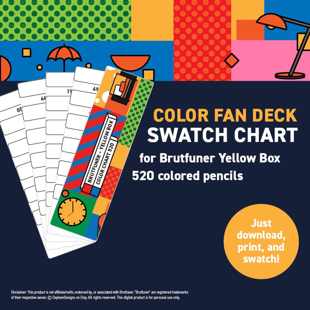 Brutfuner Yellow Box 520 Colored Pencils – Color Fan Deck Swatch Chart ...