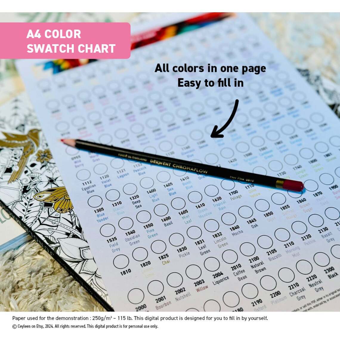 Derwent Inktense 100 Colored Pencils - A4 Classic Swatch Chart + A4 Dry ...