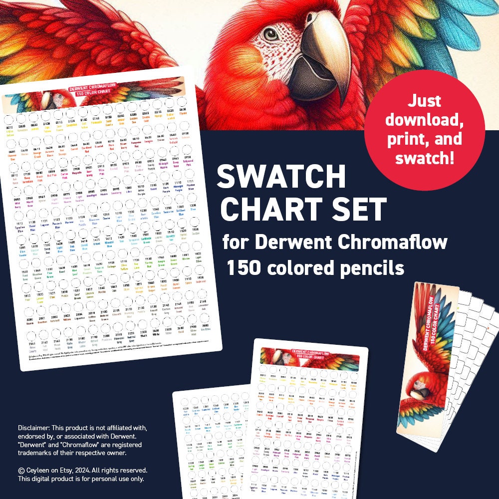 Derwent Chromaflow 150 Colored Pencils - Swatch Chart Set - Printable ...