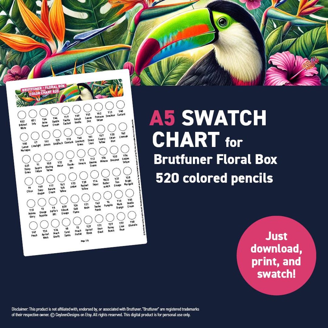 Brutfuner Floral Box 520 Colored Pencils – A5 Swatch Chart - Printable ...