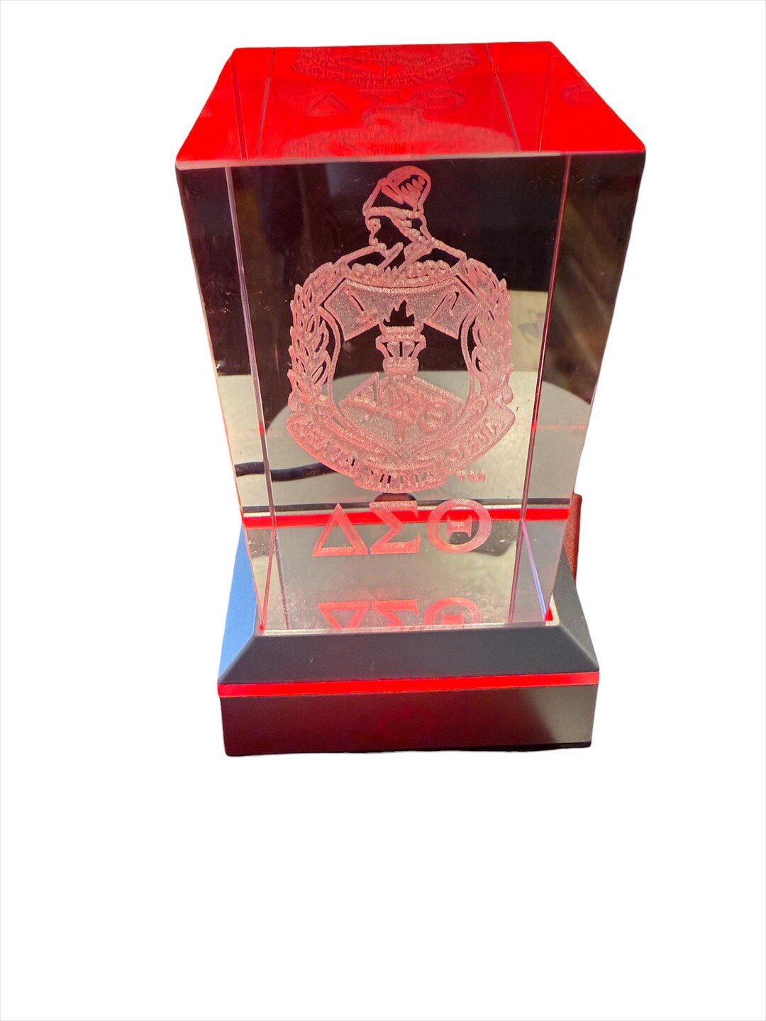 Delta Sigma Theta "desk Gift" 3d Glass Cube Lighted Base Included - Etsy