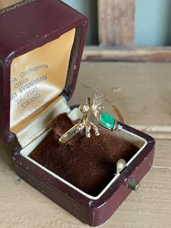 14K Yellow Gold Bee Ring with Jade Body and Diamond S… - Gem