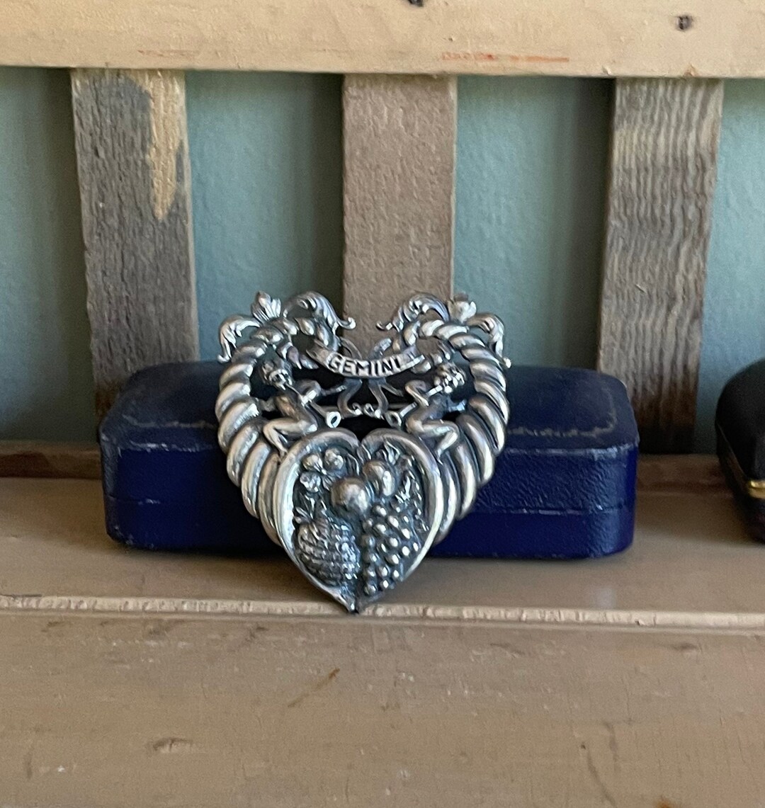 Vintage Cini Sterling Silver Gemini Heart Shaped Brooch - Etsy