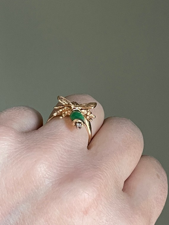 14K Yellow Gold Bee Ring with Jade Body and Diamond S… - Gem