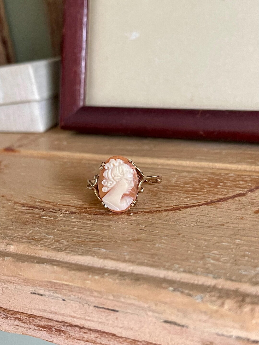 14K Yellow Gold Mid Century Hand Carved Shell Cameo Ring - Etsy