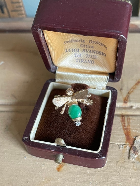 14K Yellow Gold Bee Ring with Jade Body and Diamond S… - Gem