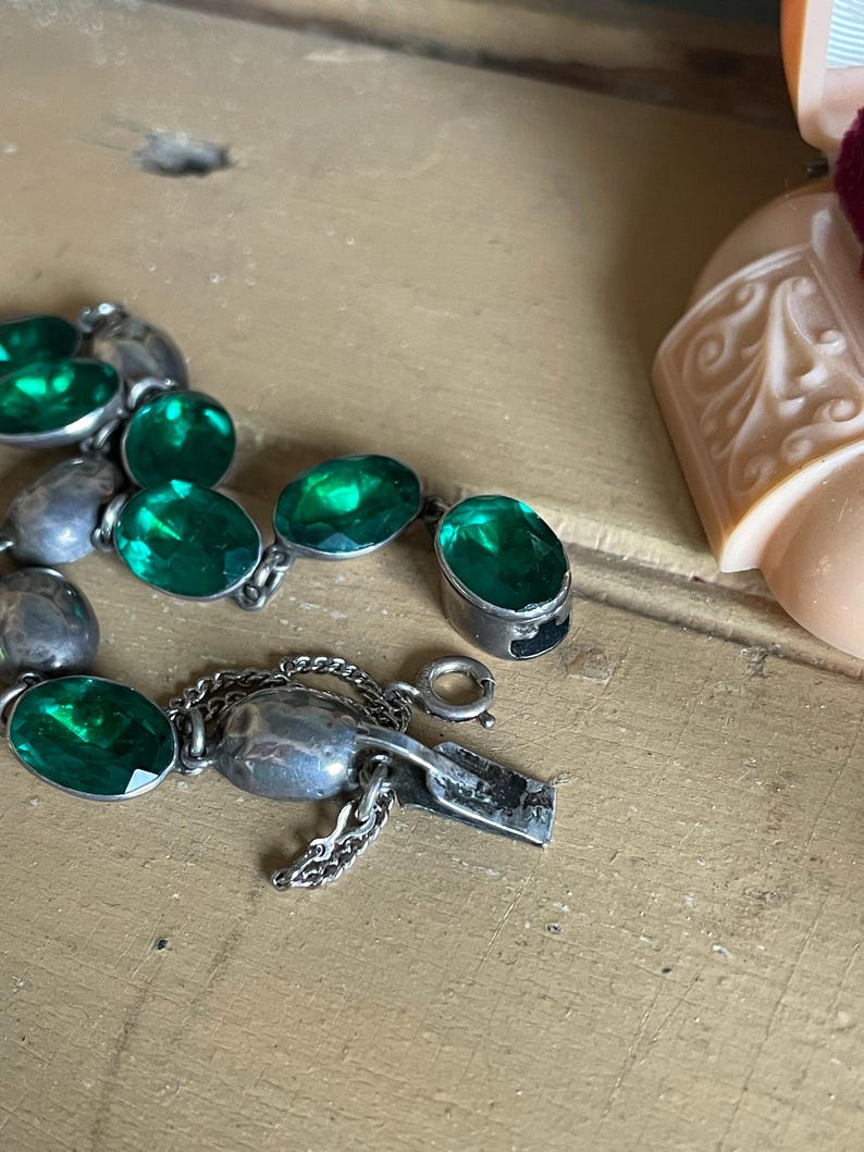 Antique Riviere Green Paste Silver Necklace C1900 - Etsy